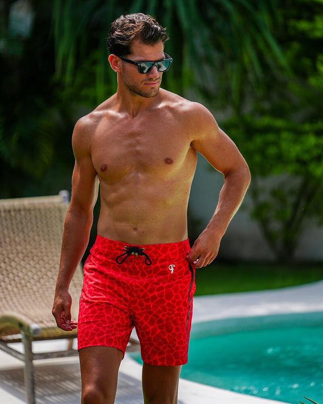 Men's 7″ Red Mirage Compression Swim Shorts | Tucann
