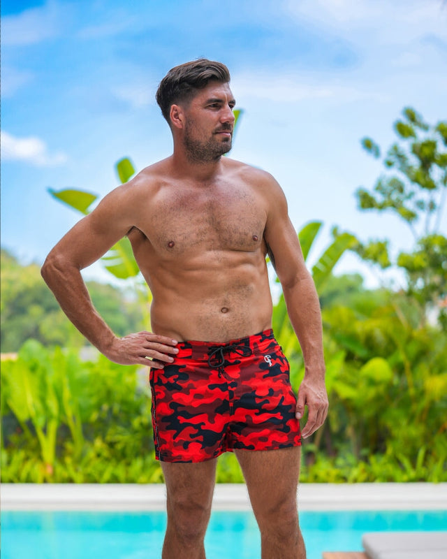 Red Camo 3 Inch Swim Shorts | Tucann