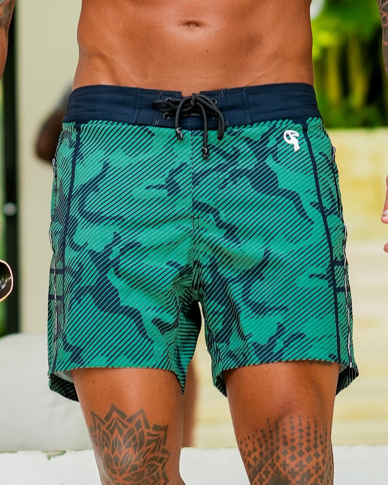 5" Striped Green Camo Swim Trunks - Tucann America