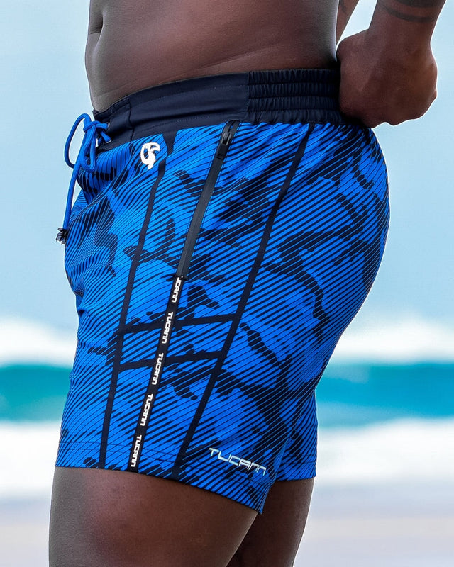 5 Inch Striped Camo Blue Men's Swim Shorts | Tucann